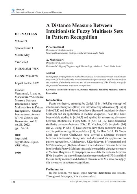 pdf a distance measure between intuitionistic fuzzy multisets sets in pattern recognition