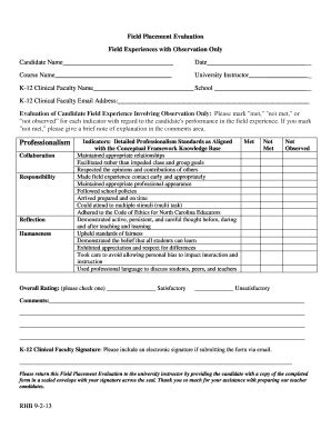 Fillable Online Education Unca Field Placement Evaluation Form