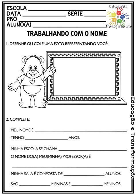 Identidade Nome Pr Prio Atividade Para Trabalhar O Nome Pr Prio