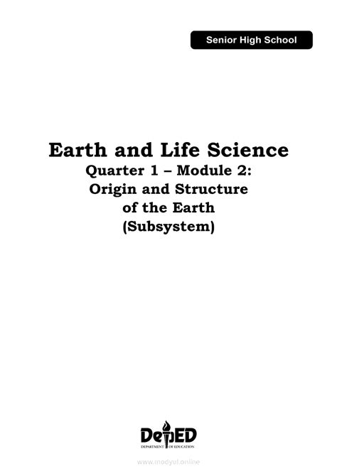 Earth And Life Science Module Origin And Structure Of The Earth The
