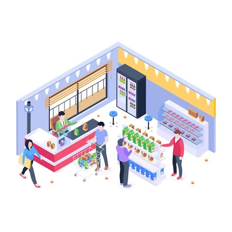 Vector Ilustrativo De Una Tienda De Comestibles Vector Premium