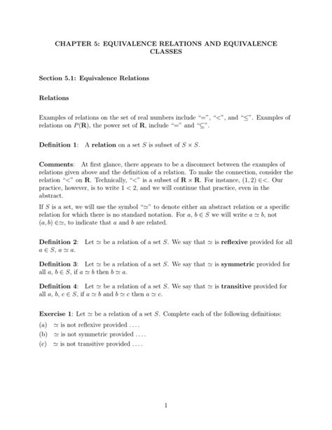 equivalence relations and equivalence classes