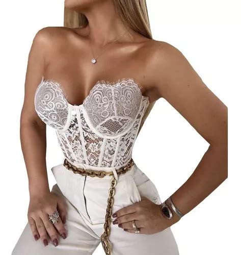 Cropped Espartilho Corselet Feminino Renda Tomara Que Caia