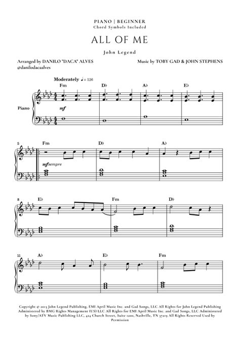 All Of Me Arr Danilo Daca Alves By John Legend Sheet Music For