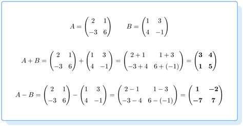 adding and subtracting matrices rules examples and properties