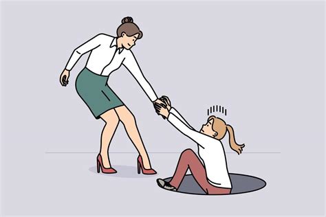Businesswoman Give Hand To Colleague In Need Rescue Female Employee