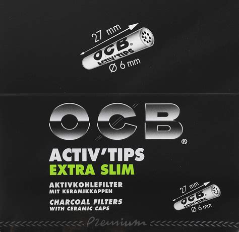 50 OCB Slim 6mm Activated Charcoal Filters ACTIV TIPS SLIM With Ceramic