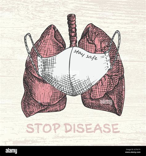 Lungs With Medical Mask Diary Page Realistic Hand Drawn Human Internal