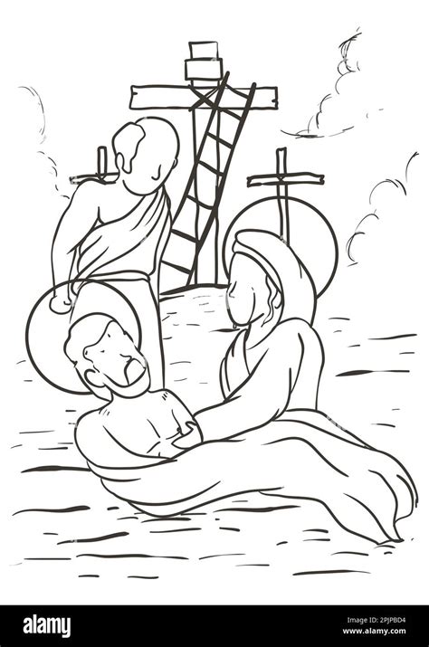 Dibujo del Vía Crucis que representa la estación trece Jesús es