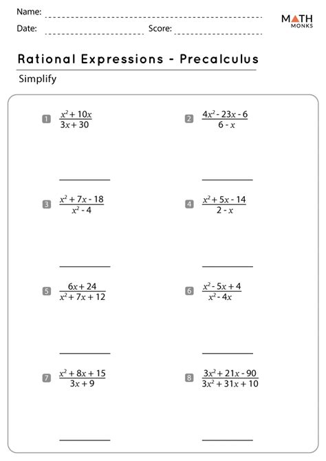 Simplifying Rational Expressions Worksheets Math Monks Worksheets