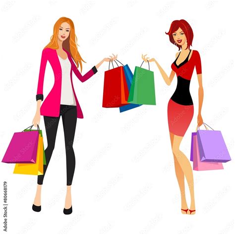 Pretty Women Shopping Stock Vektorgrafik Adobe Stock