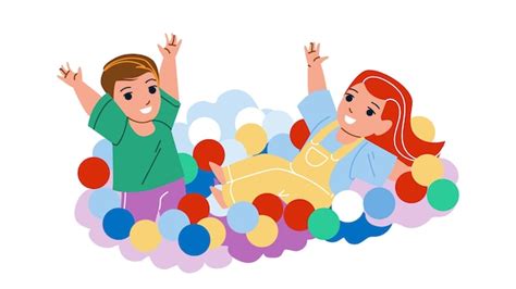 En la piscina de bolas jugando vector de niños niño y niña niño
