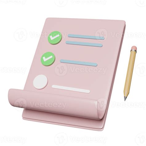 Pink Clipboard Checklist Paper With Check Pencil Isolated Project