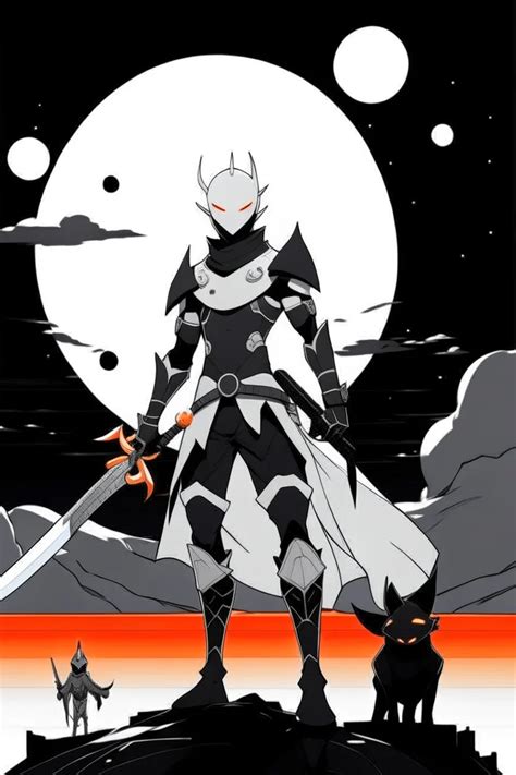 شاب انمي مع عين برتقالية و زي نينچا اسود و ابيض مع ziadislamic777