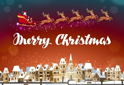 Santa Rides Reindeer Sleigh Flying In The Sky Vector Image