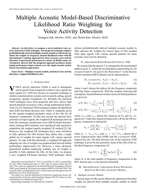 pdf multiple acoustic model based discriminative likelihood ratio weighting for voice activity