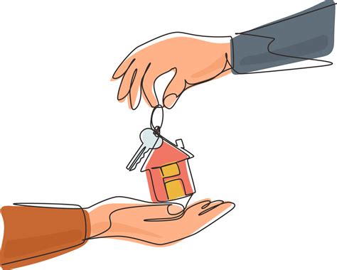 Continuous One Line Drawing Hand Giving House Keys To Customer