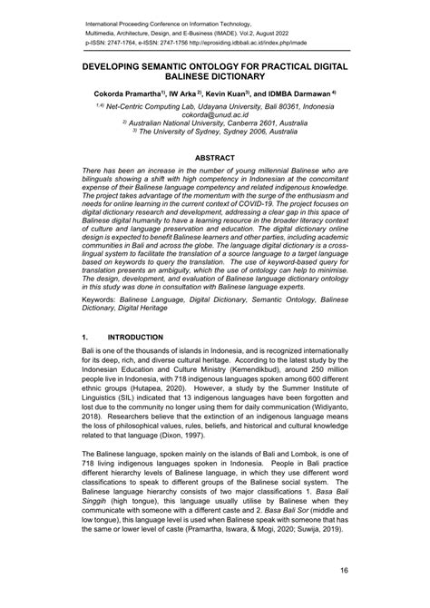 pdf developing semantic ontology for practical digital balinese dictionary