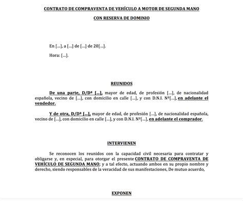 Contrato de compraventa de vehículo con reserva de dominio