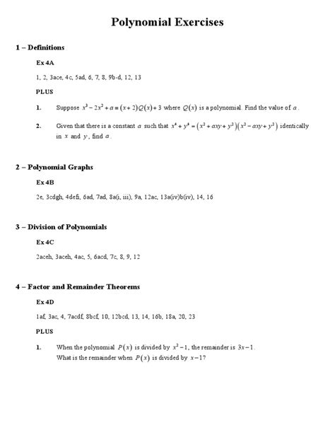 polynomial exercises pdf