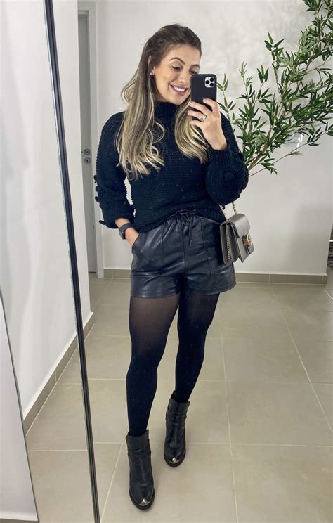 Look shorts couro look shorts meia calça como usar meia calça