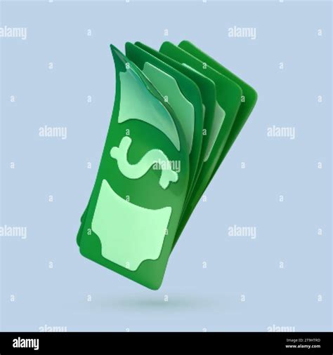 3D Cartoon Dollar Bills Green American Money Dollar Banknote Vector