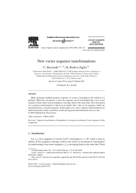 pdf new vector sequence transformations claude brezinski