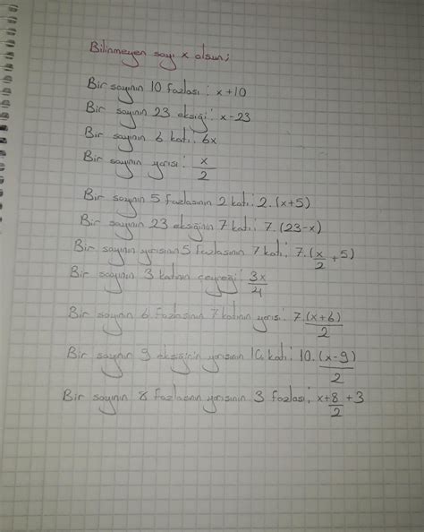 Birsayının 7 eksiğin 2katı Bir sayının 10 katının 8 fazlası Bir