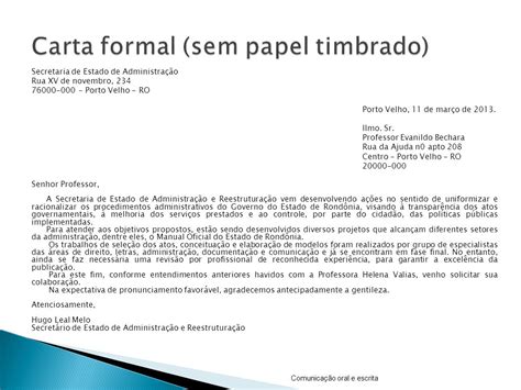 Exemplos De Cartas Formais Em Portugues Novo Exemplo