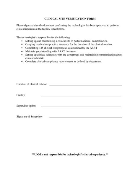 Fillable Online Hsc Unm CLINICAL SITE VERIFICATION FORM Fax Email Print