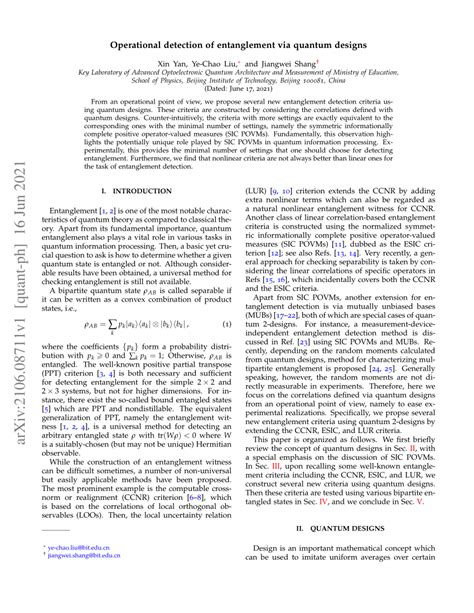 pdf operational detection of entanglement via quantum designs