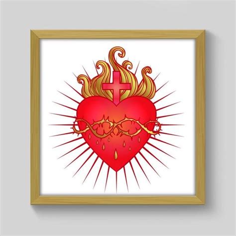 Quadro Sagrado Coração de Jesus 20x20cm Moldura Padrão Madeira