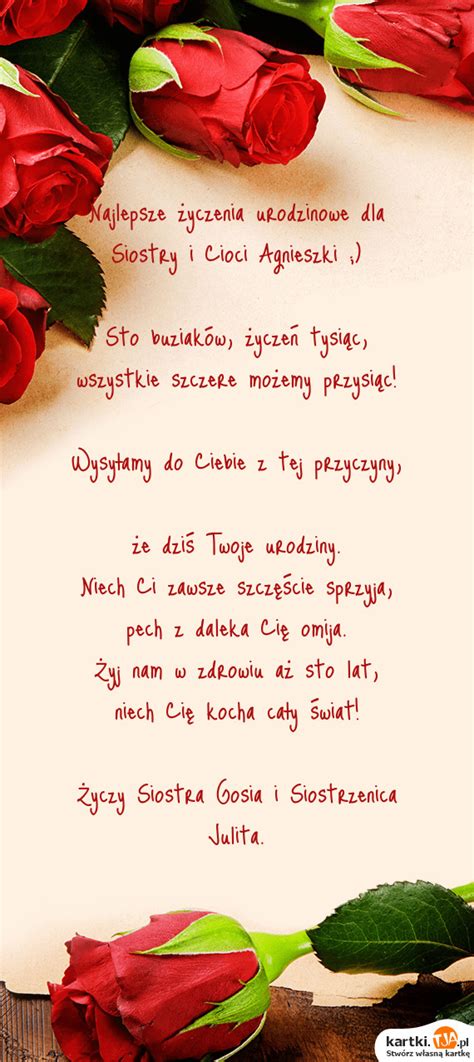 Najlepsze życzenia urodzinowe dla Siostry i Cioci Agnieszki
