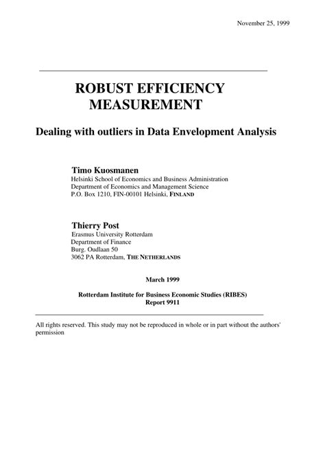 pdf robust efficiency measurement dealing with outliers in data envelopment analysis