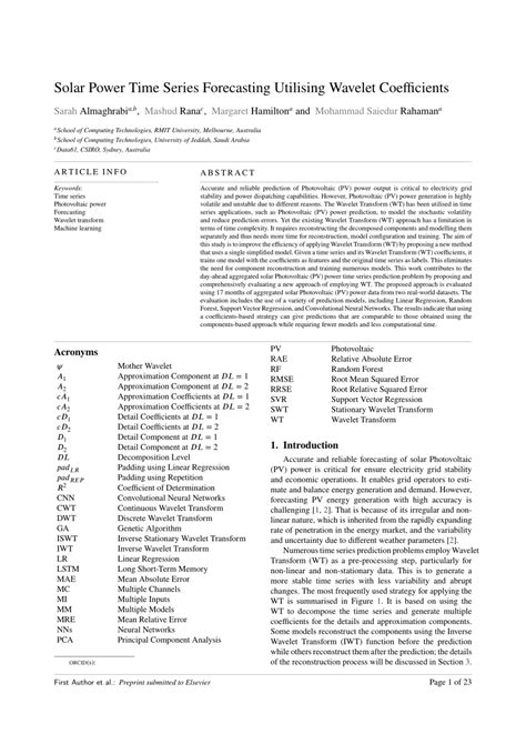 pdf solar power time series forecasting utilising wavelet coefficients