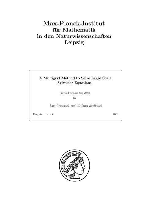 pdf a multigrid method to solve large scale sylvester equations