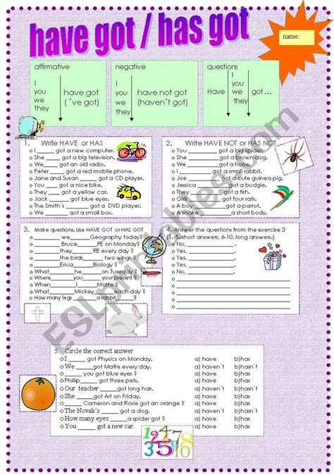 Has Got Have Got Boardgame English Esl Worksheets For