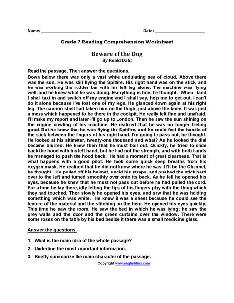 Reading Comprehension Th Grade Pdf