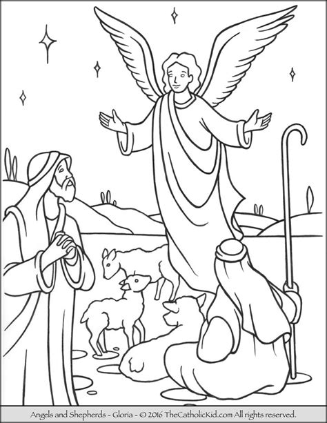 Angels Shepherds Gloria Coloring Page Nativity Coloring Pages Angel