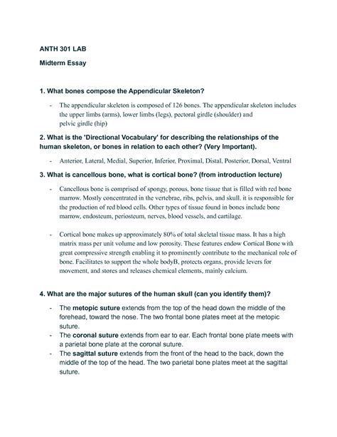 SOLUTION Anth 301 Lab Midterm Essays Studypool