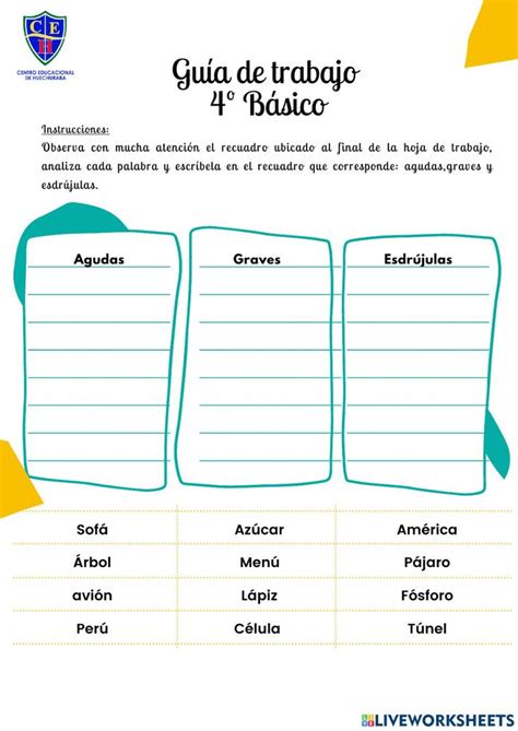 Ficha Online De Palabras Agudas Graves Y Esdr Julas Signos De
