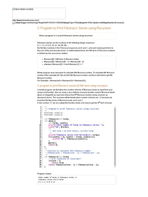 c program to print fibonacci series using recursion c programming language pointer