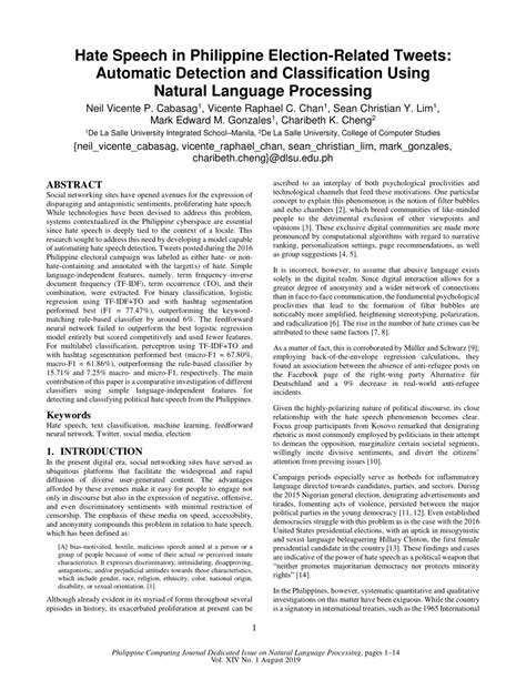 pdf hate speech in philippine election related tweets automatic detection and classification