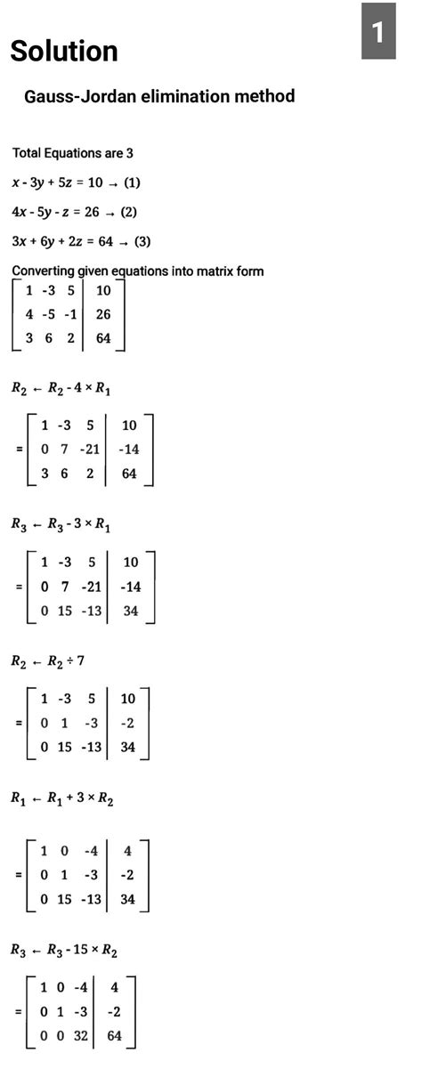 [solved] use gauss jordan elimination method to solve this math problem course hero