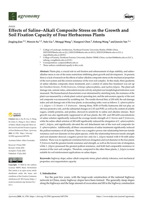 PDF Effects Of SalineAlkali Composite Stress On The Growth And Soil
