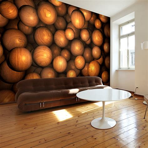 VLIES FOTOTAPETE 3D Kugeln Holz Braun TAPETEN Wohnzimmer WANDBILDER XXL