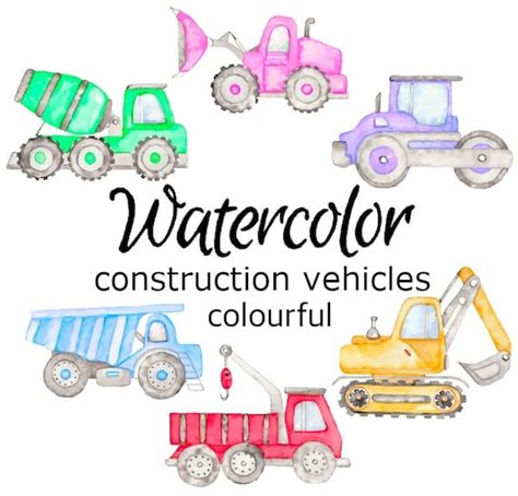 WATERCOLOR CLIPART Construction Vehicles Art Scrapbooking Etsy