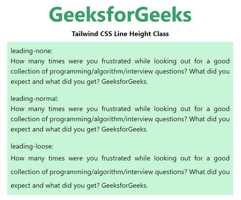 Tailwind Css Line Height Geeksforgeeks