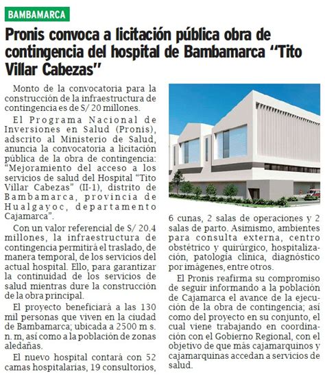 Pronis Convoca A Licitaci N P Blica Obra De Contingencia Del Hospital