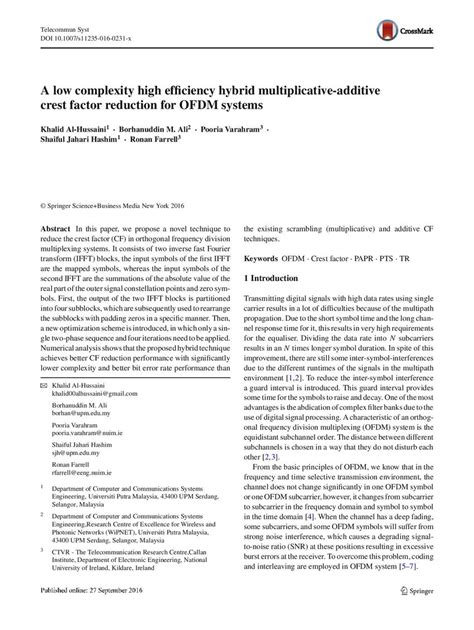 pdf a low complexity high efficiency hybrid multiplicative additive crest factor reduction for
